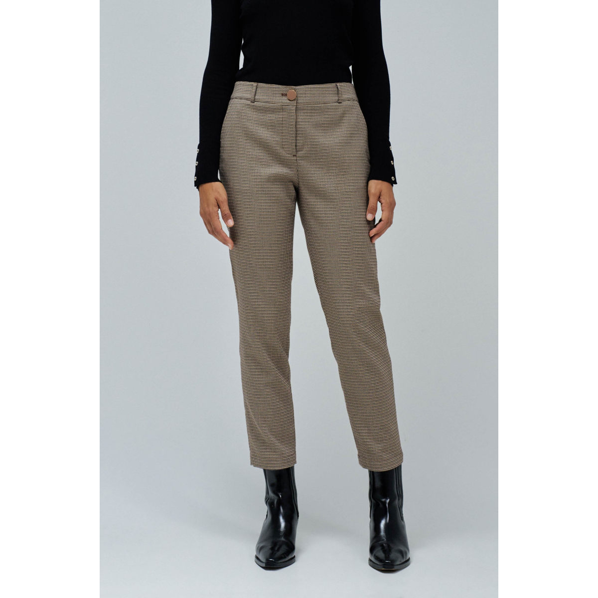 Brown check Slim Fit Chino Pants - SALSA JEANS